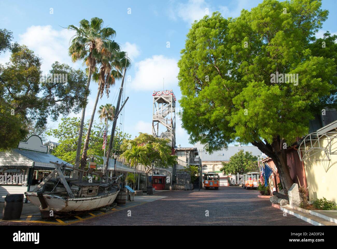 The sunny morning in still empty Key West downtown Wall Street (Florida ...