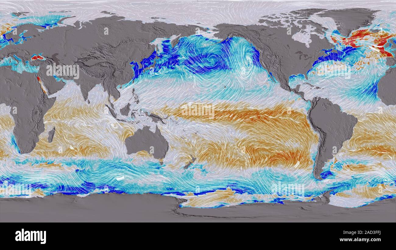 Ocean surface CO2 and winds, global map. This map, centred on the ...