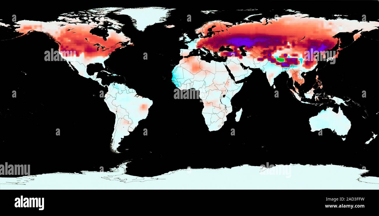 Snow darkening, increased solar radiation. Global map showing how the ...