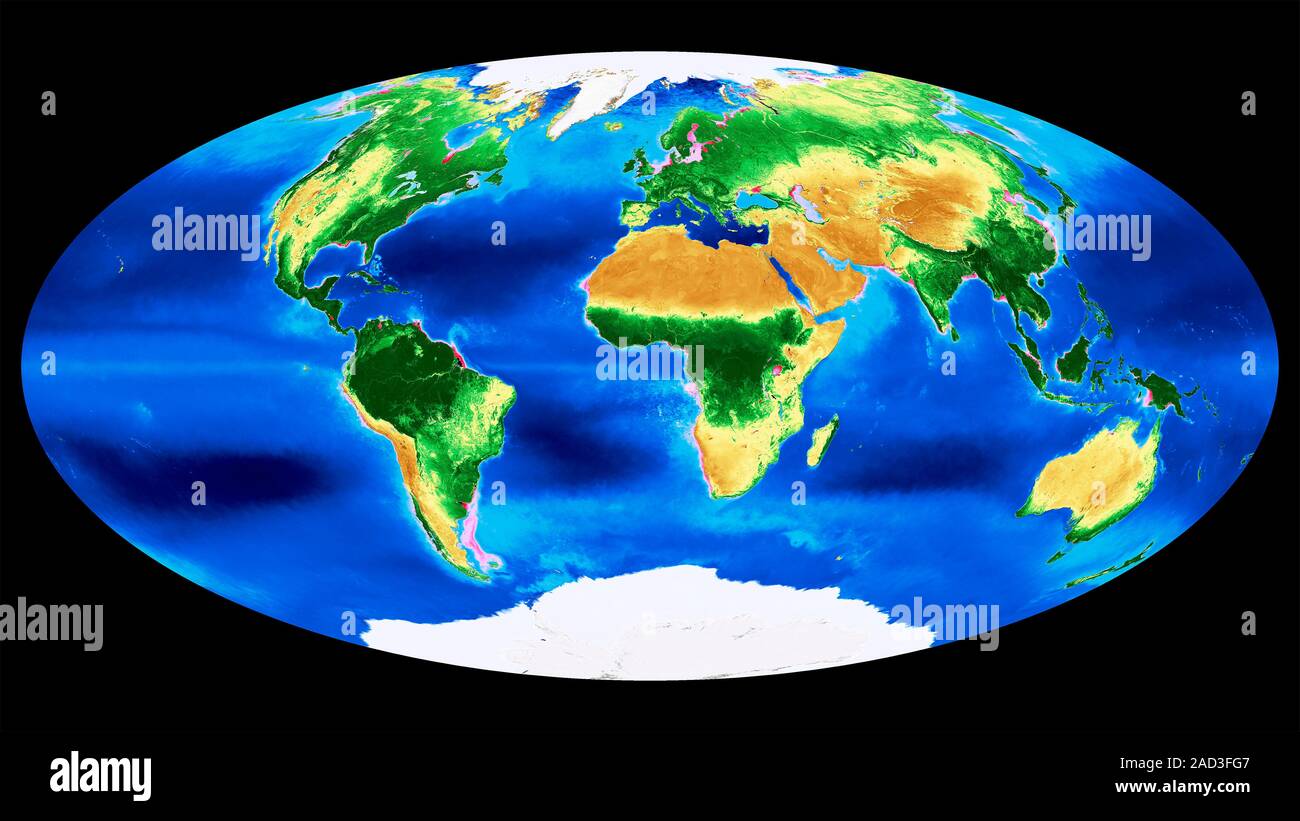 Global biosphere, annual cycle. Global map based on satellite data ...