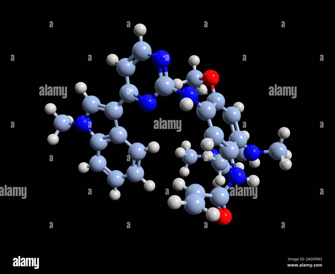 Osimertinib lung cancer drug molecule. Computer model showing the ...