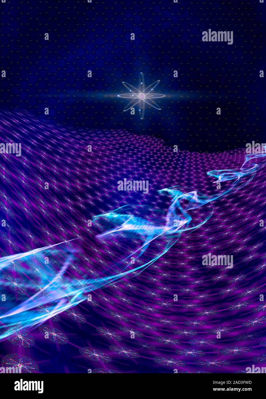 Electron flow in graphene, conceptual image. Computer illustration ...