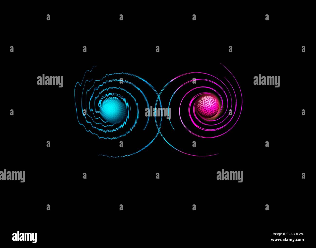 Quantum spin and entanglement, conceptual image. Computer illustration ...