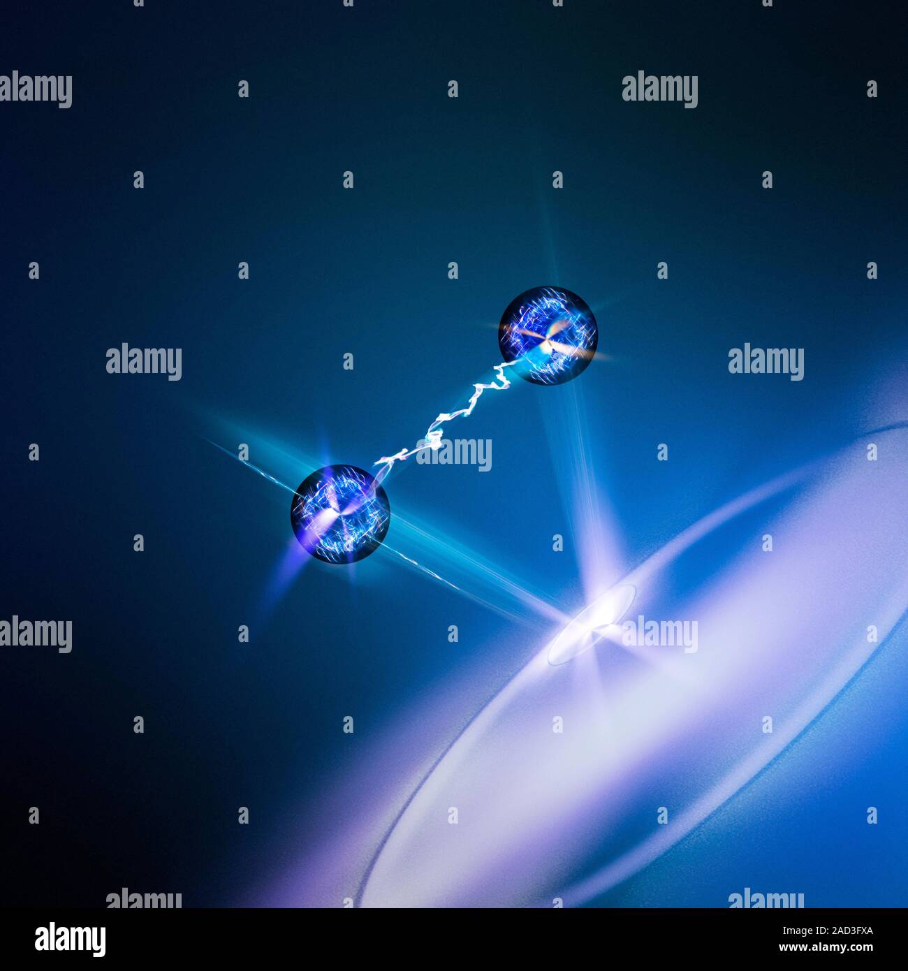 Quantum entanglement, conceptual image. Computer illustration representing entanglement in a ...