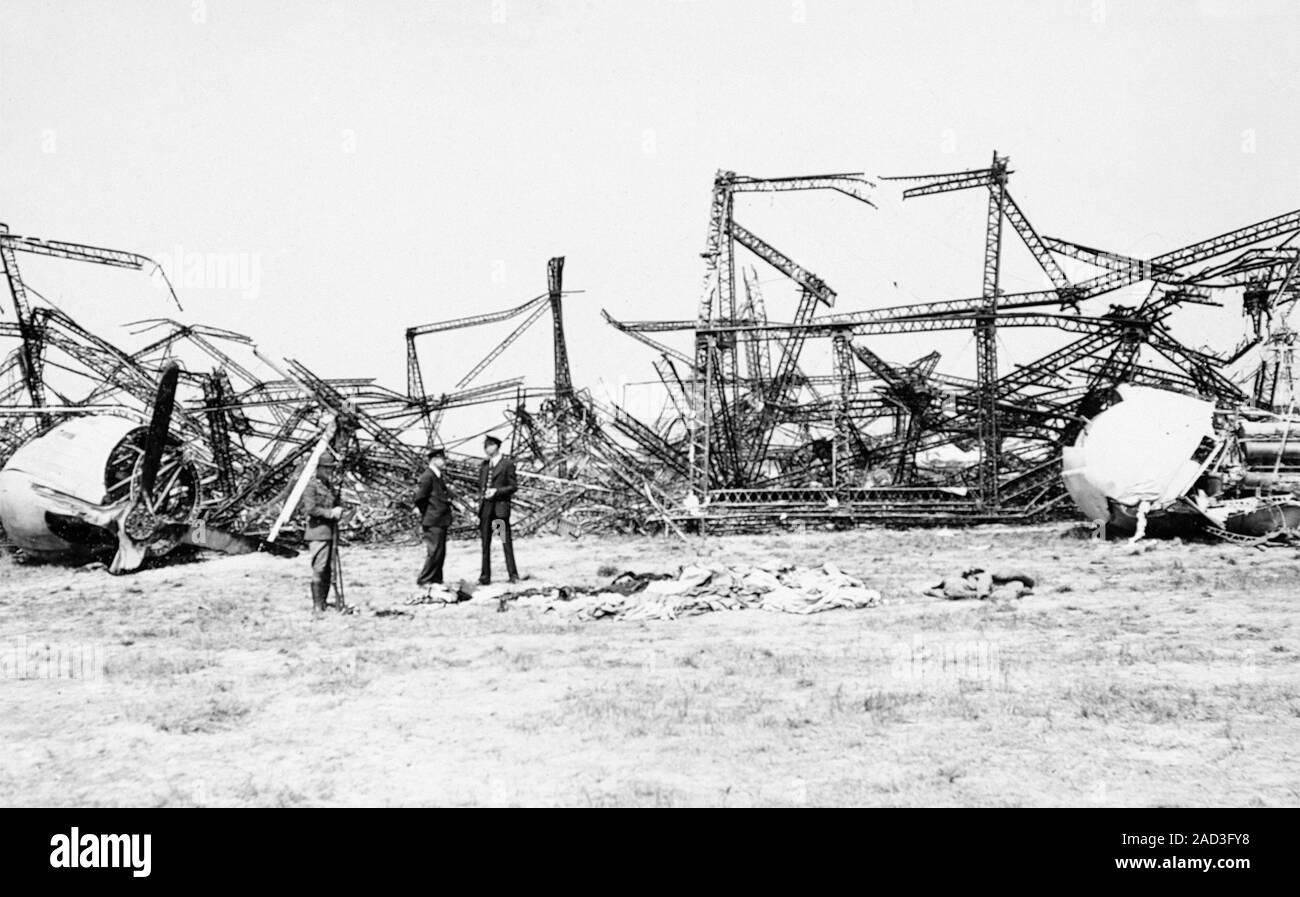 Hindenburg disaster. Burnt out wreckage of the German airship ...