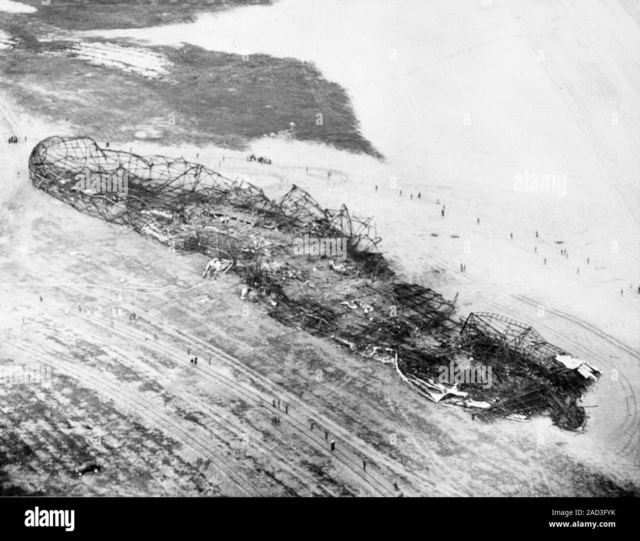 Hindenburg disaster. Aerial view of the burnt out wreckage of the ...