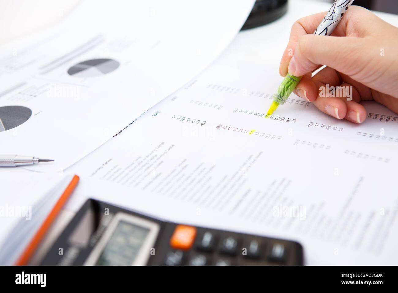 Desk of accountant with papers Stock Photo - Alamy