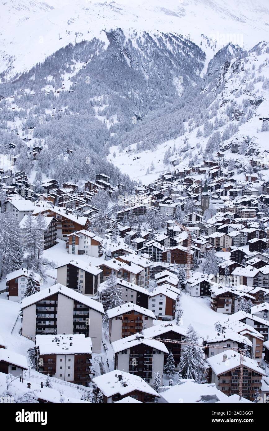 aerial view on zermatt valley and matterhorn peak Stock Photo - Alamy