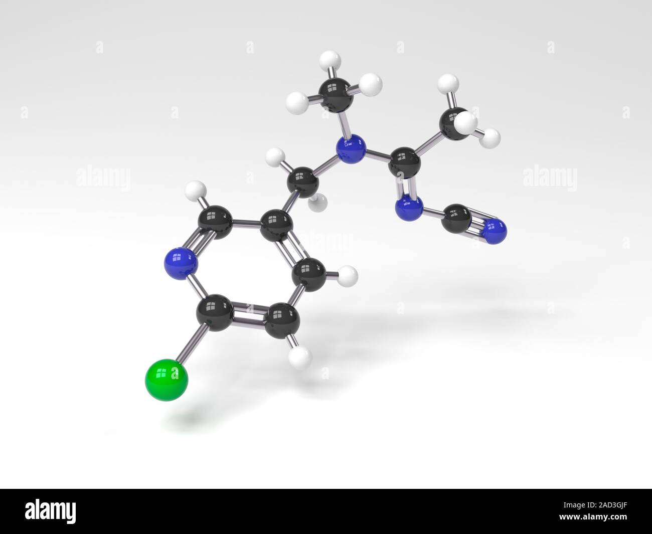 Acetamiprid (a neonicotinoid) molecule. Computer artwork showing the ...