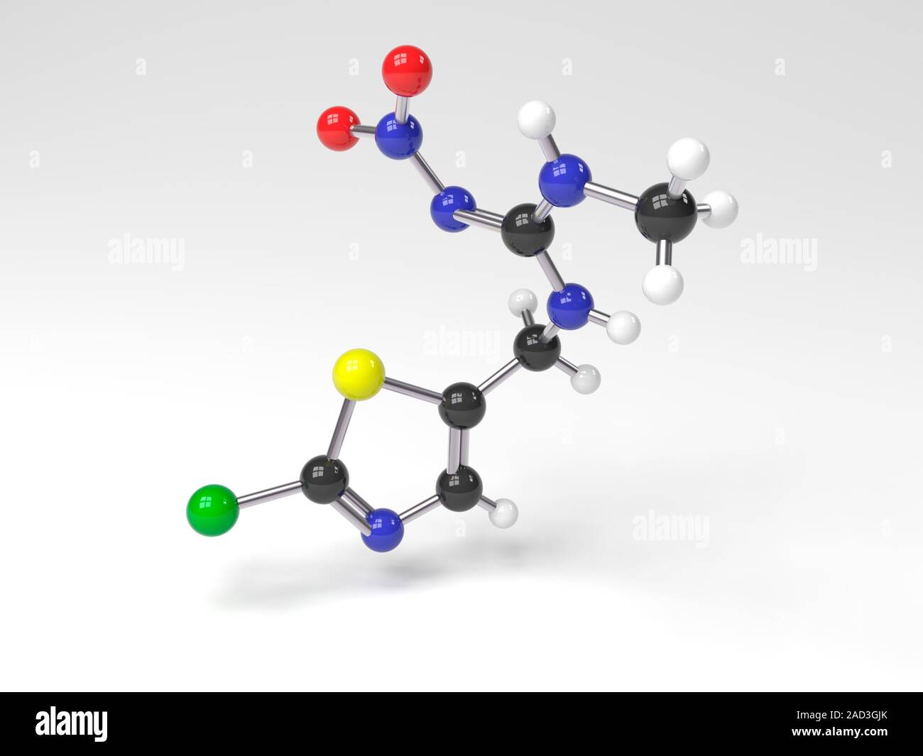 Clothianidin (a neonicotinoid) molecule. Computer artwork showing the ...