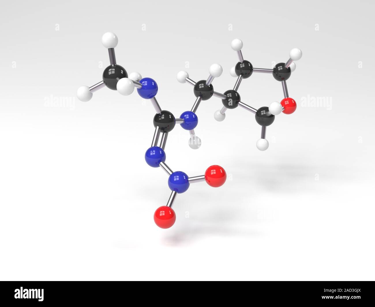 Dinotefuran (a neonicotinoid) molecule. Computer artwork showing the ...