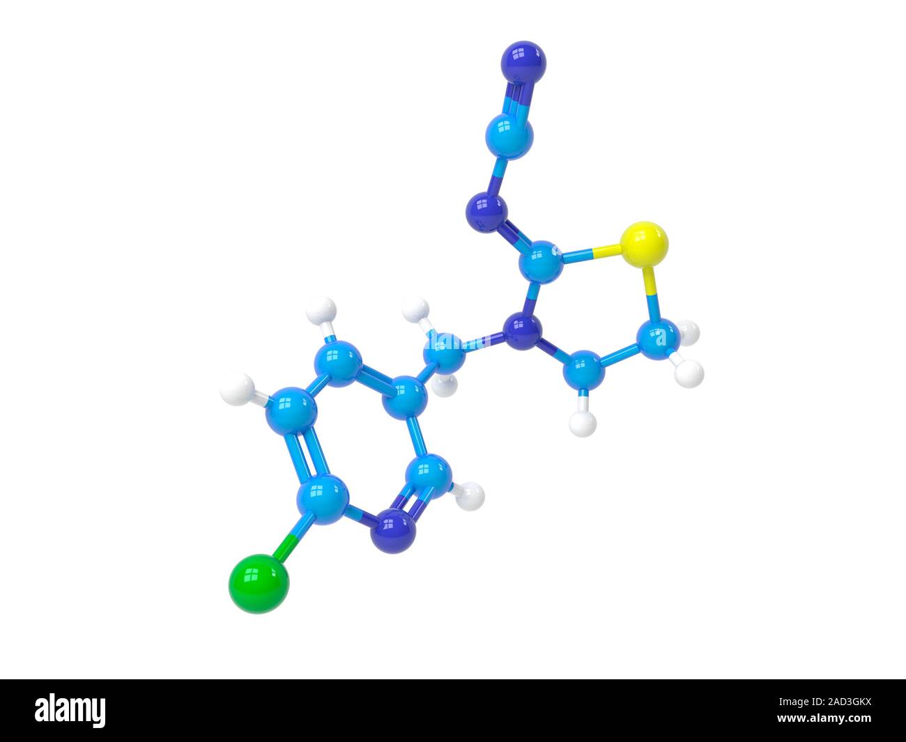 Thiacloprid (a neonicotinoid) molecule. Computer artwork showing the ...