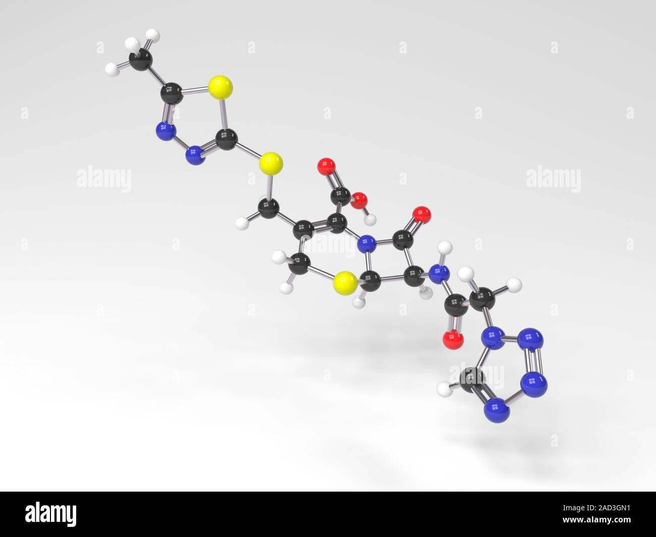 Cefazolin molecule. Computer artwork showing the molecular structure of ...
