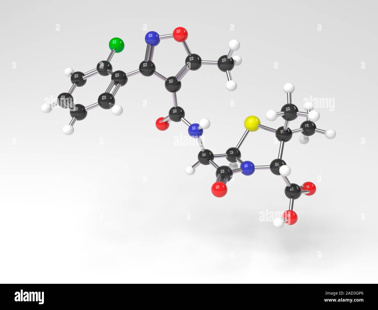 Cloxacillin molecule. Computer artwork showing the molecular structure ...