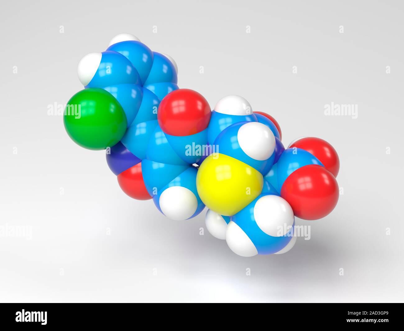 Cloxacillin molecule. Computer artwork showing the molecular structure ...