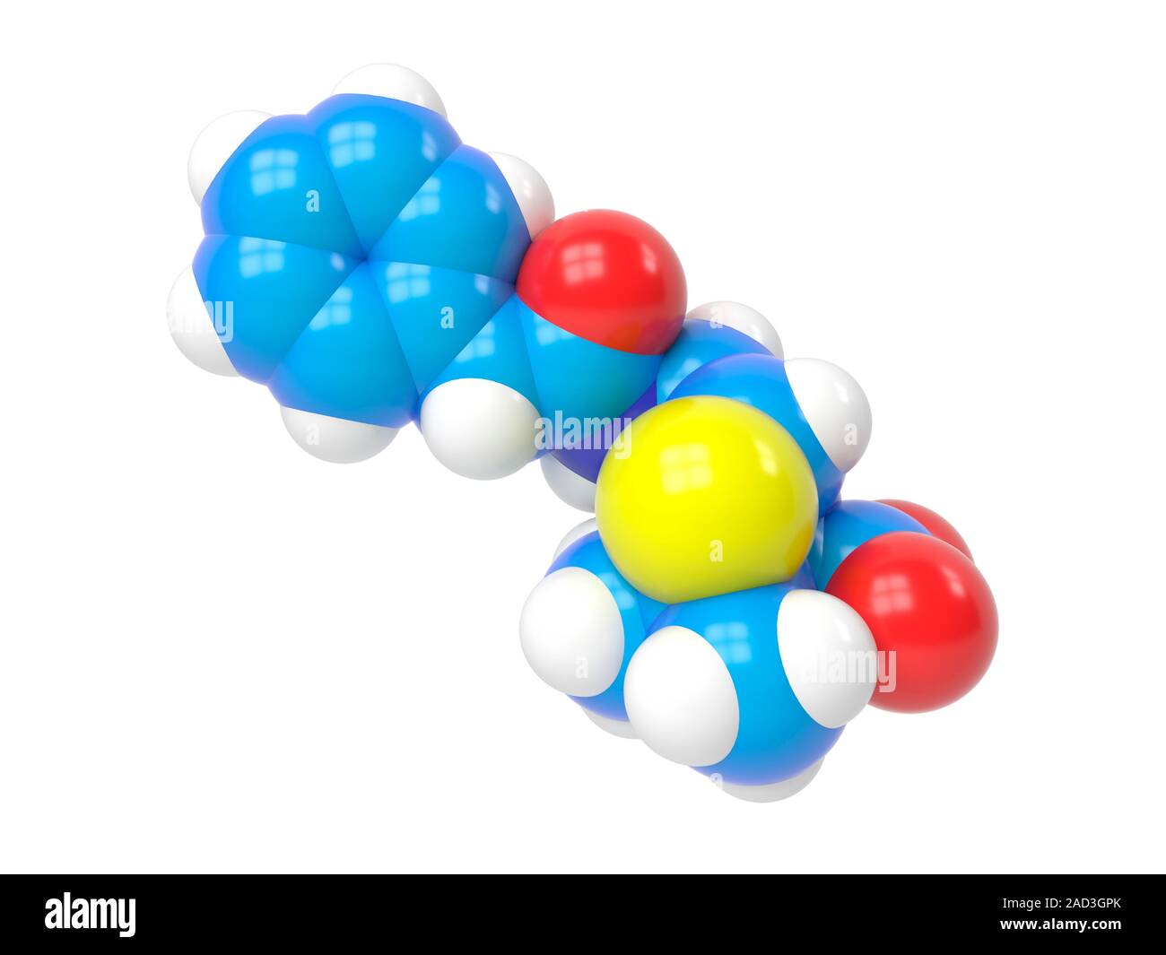 Penicillin G (benzylpenicillin) molecule. Computer artwork showing the ...