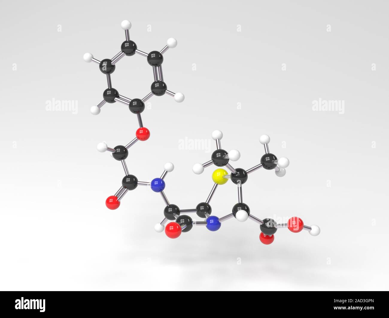 Penicillin V molecule. Computer artwork showing the molecular structure ...