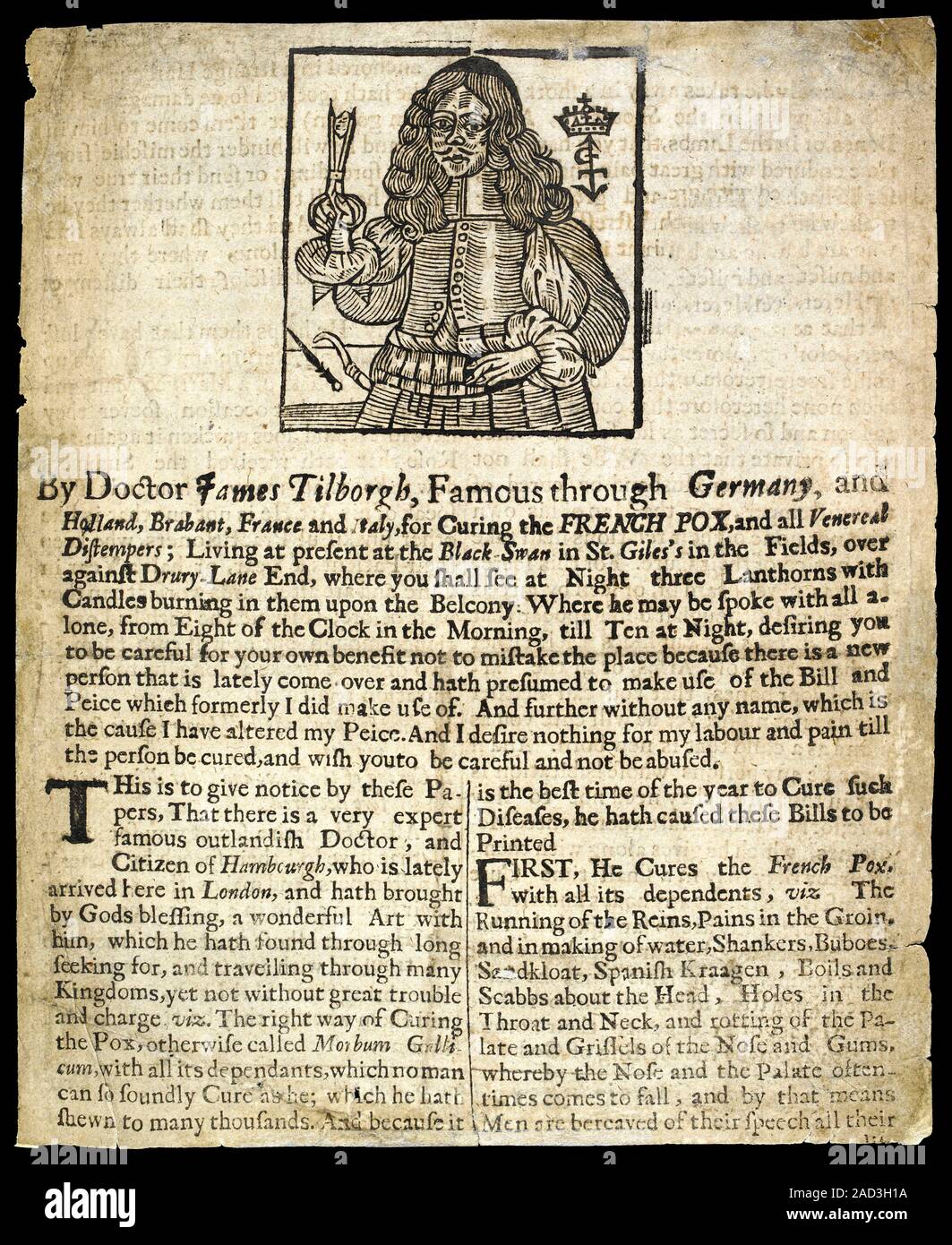 Handbill for syphilis cure. 17th-century handbill advertising a cure ...