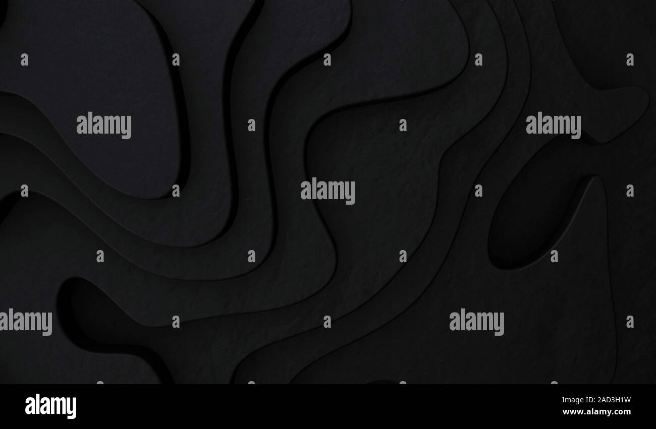 Abstract black 3d topography map background, 3d render illustration ...