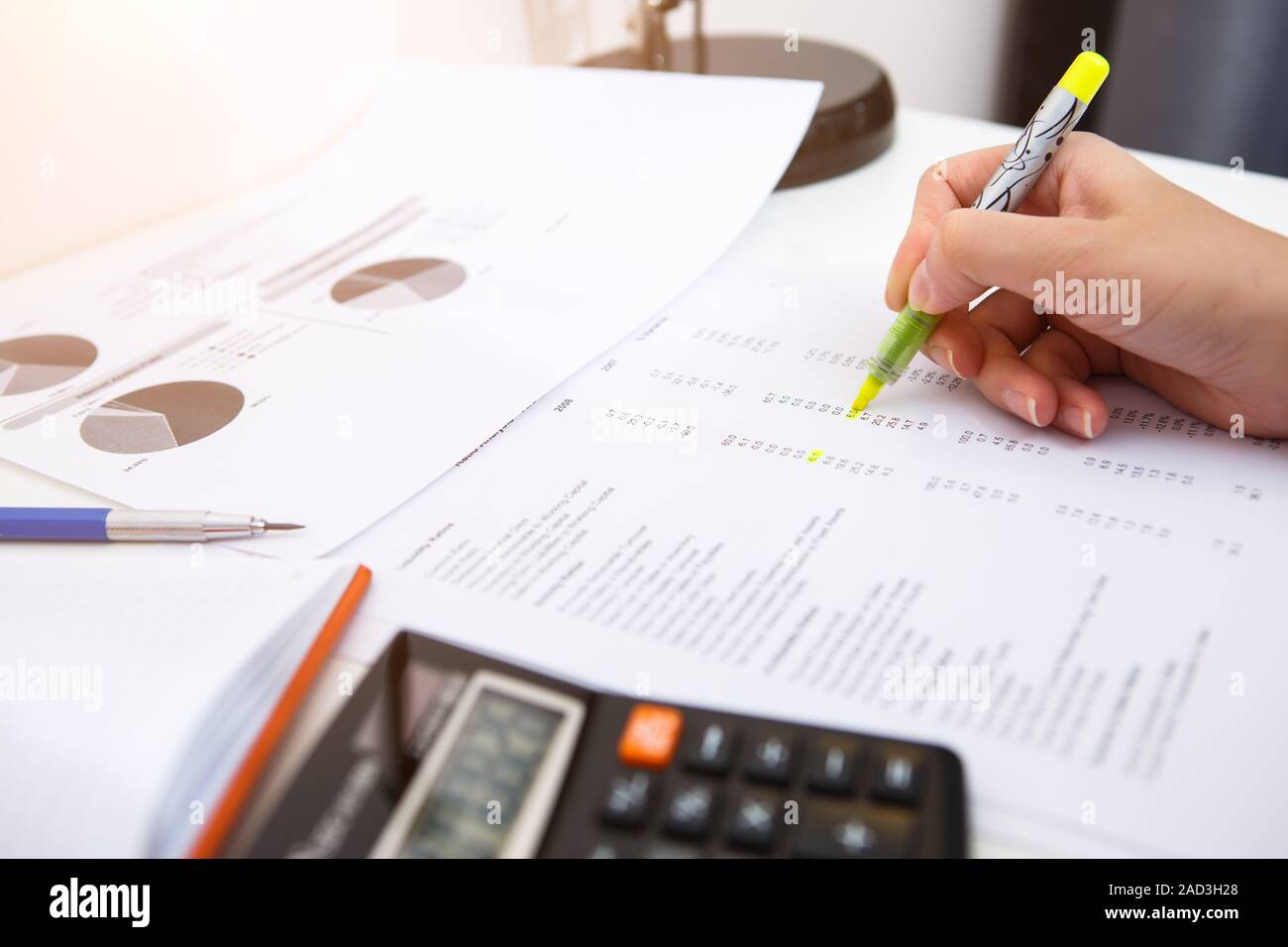 Table of accountant with papers Stock Photo - Alamy