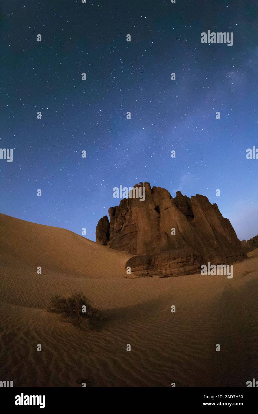 Milky Way over the Sahara Desert. View of the Milky Way in a moonlit ...