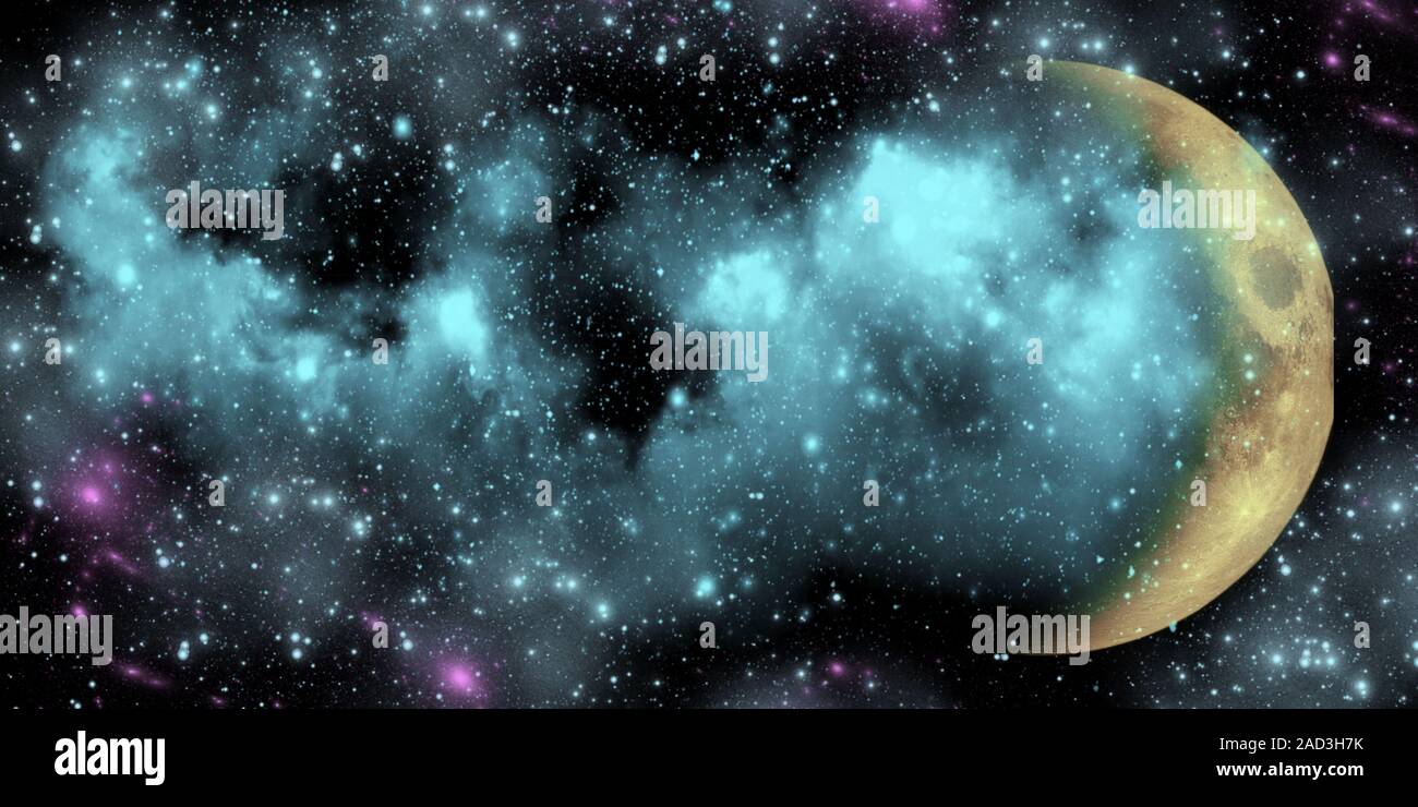 Planet Uranus from outer space. Space nebula. Cosmic cluster of stars ...