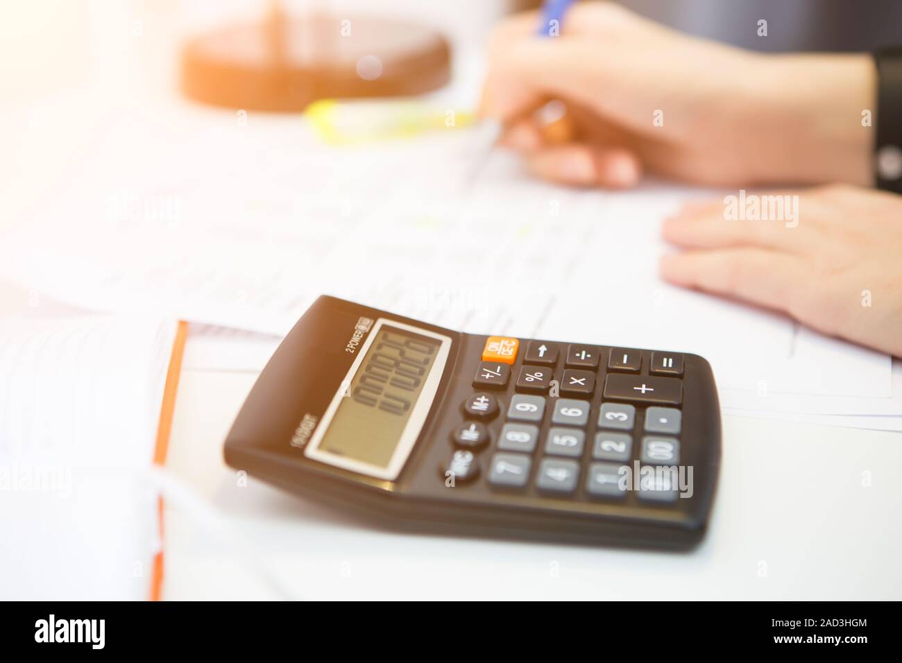 Calculator close up on desk Stock Photo - Alamy