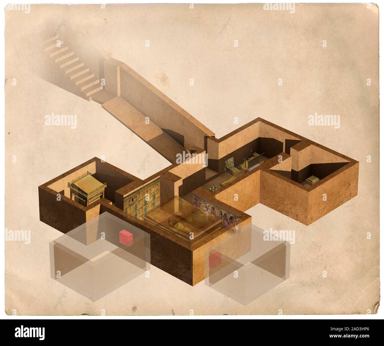 Tutankhamun's tomb. Computer illustration showing the layout of the ...