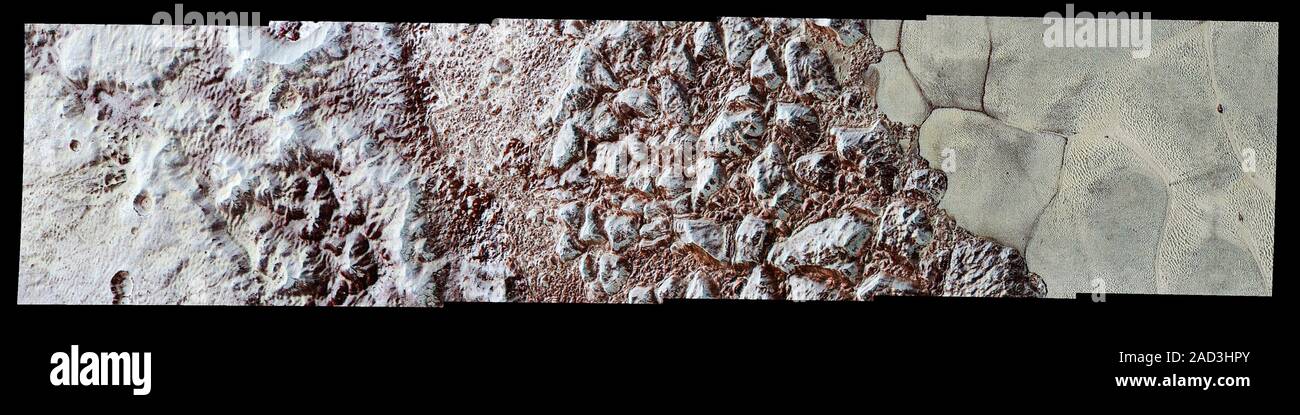 Pluto's surface. Enhanced colour composite satellite image showing the ...