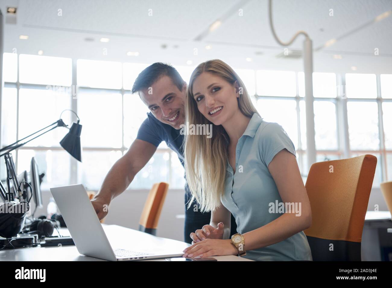 Group of young people employee workers with computer Stock Photo - Alamy