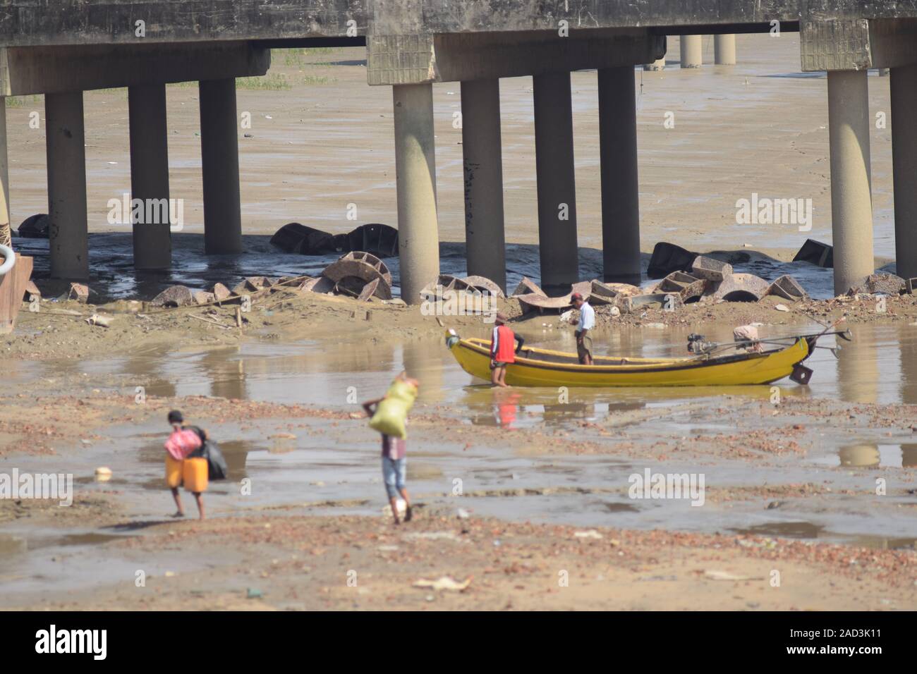 Children in mud of River Yangon, Rangoon, Yangon, Myanmar, Burma Stock ...