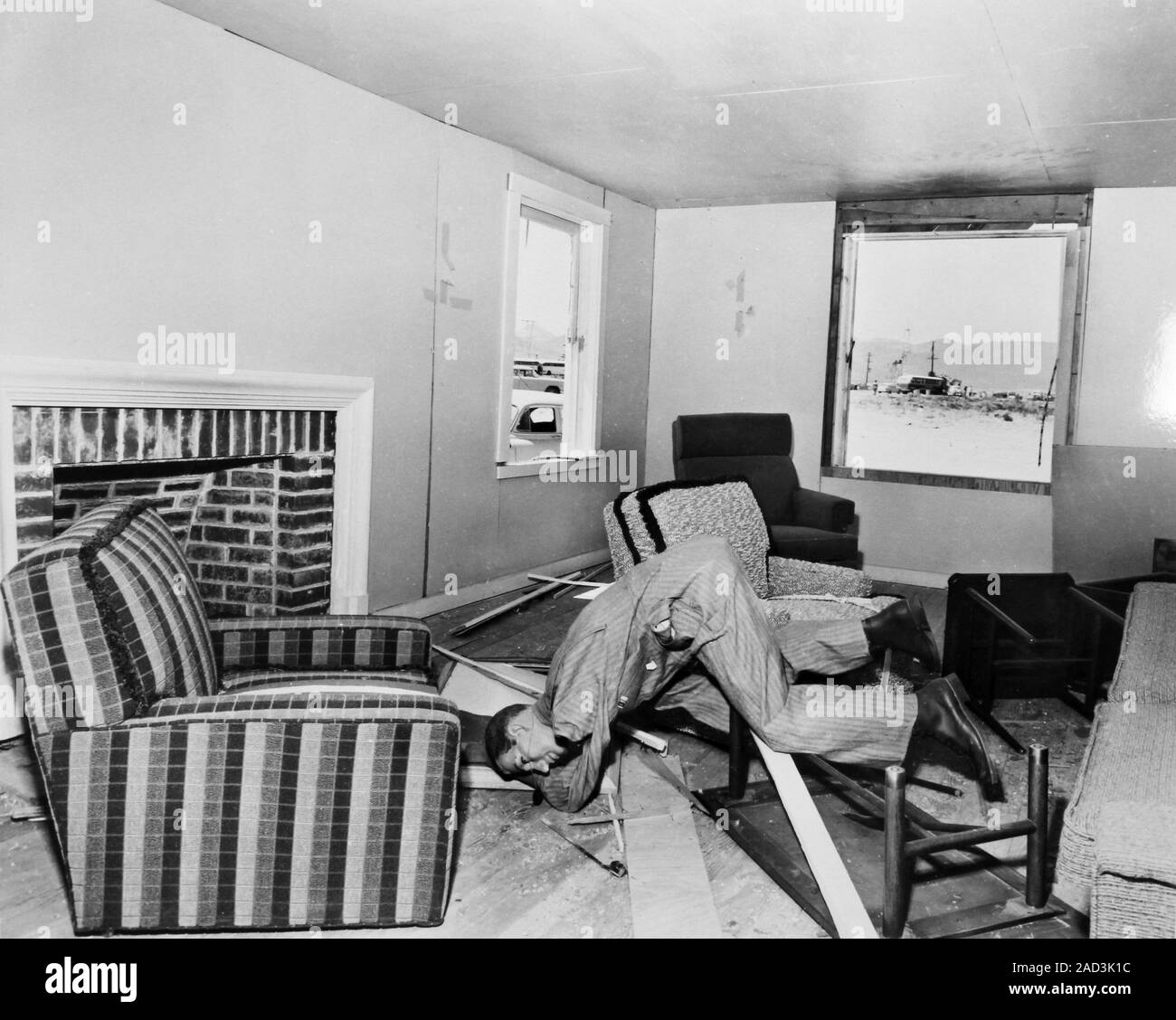 Operation Cue atom bomb test. Image 2 of 2. Mannequin in the living ...