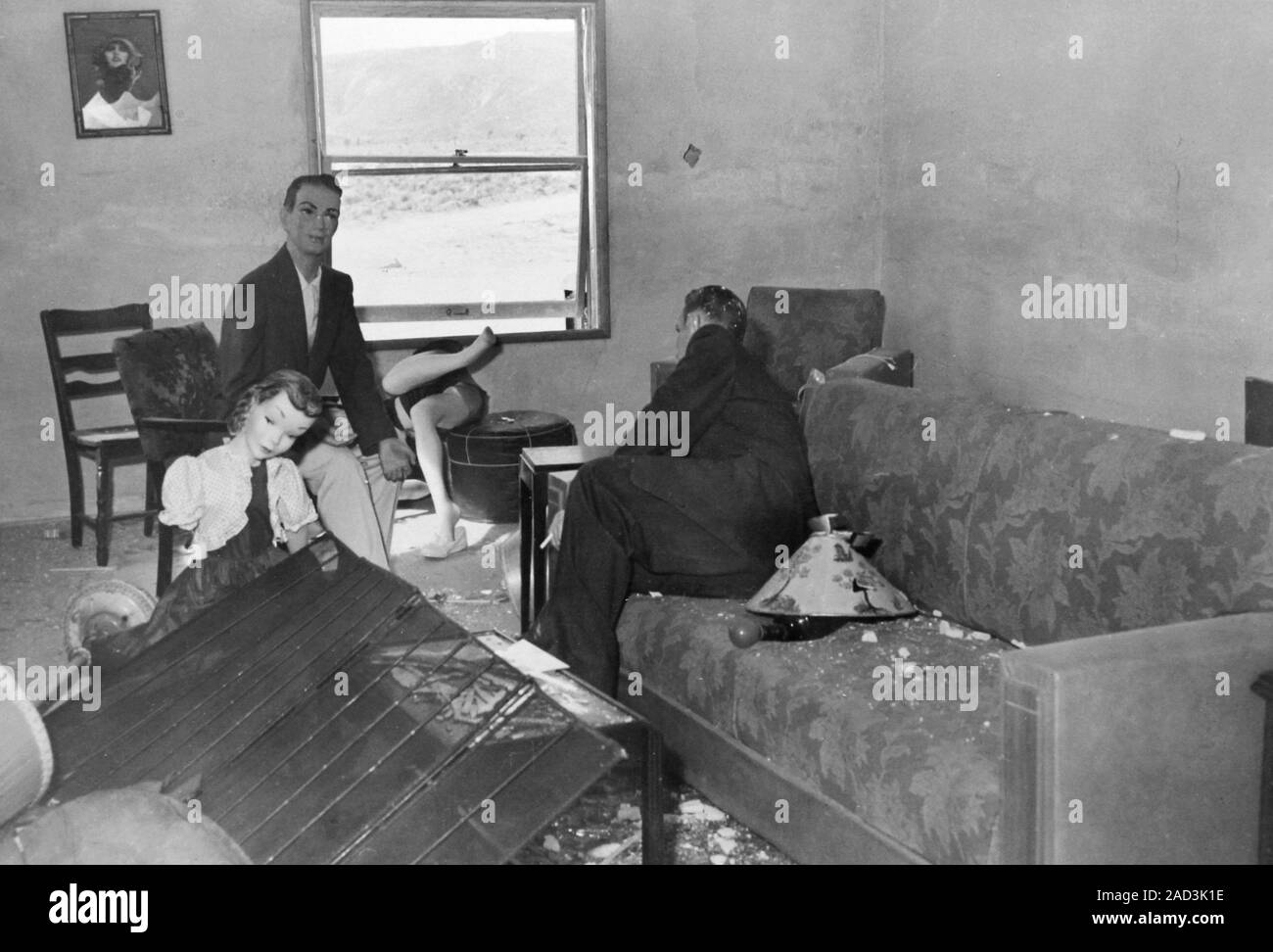 Operation Doorstep atom bomb test. Image 2 of 2. Mannequins in the ...