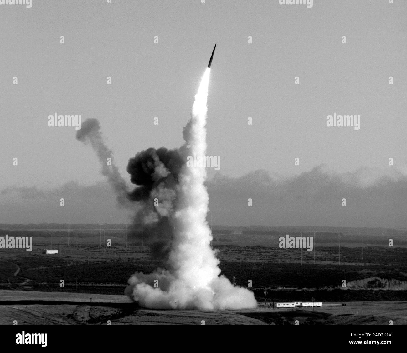 Minuteman nuclear missile launch, 1980. Launch of an unarmed Minuteman ...