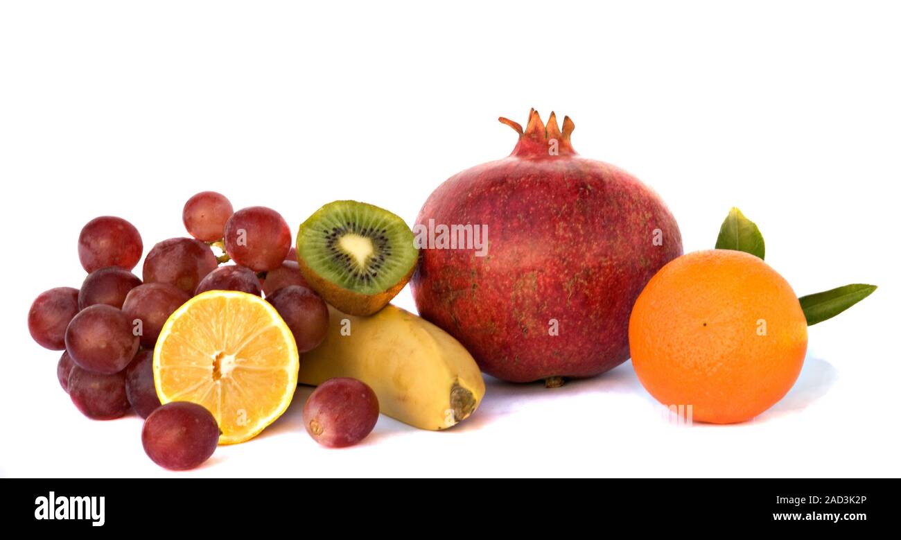 Fruit composition isolated on white background Stock Photo - Alamy