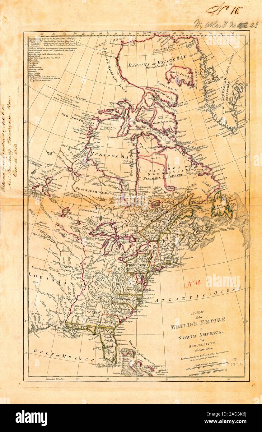 British North America, 1774. Shown are the territories, now in Canada ...