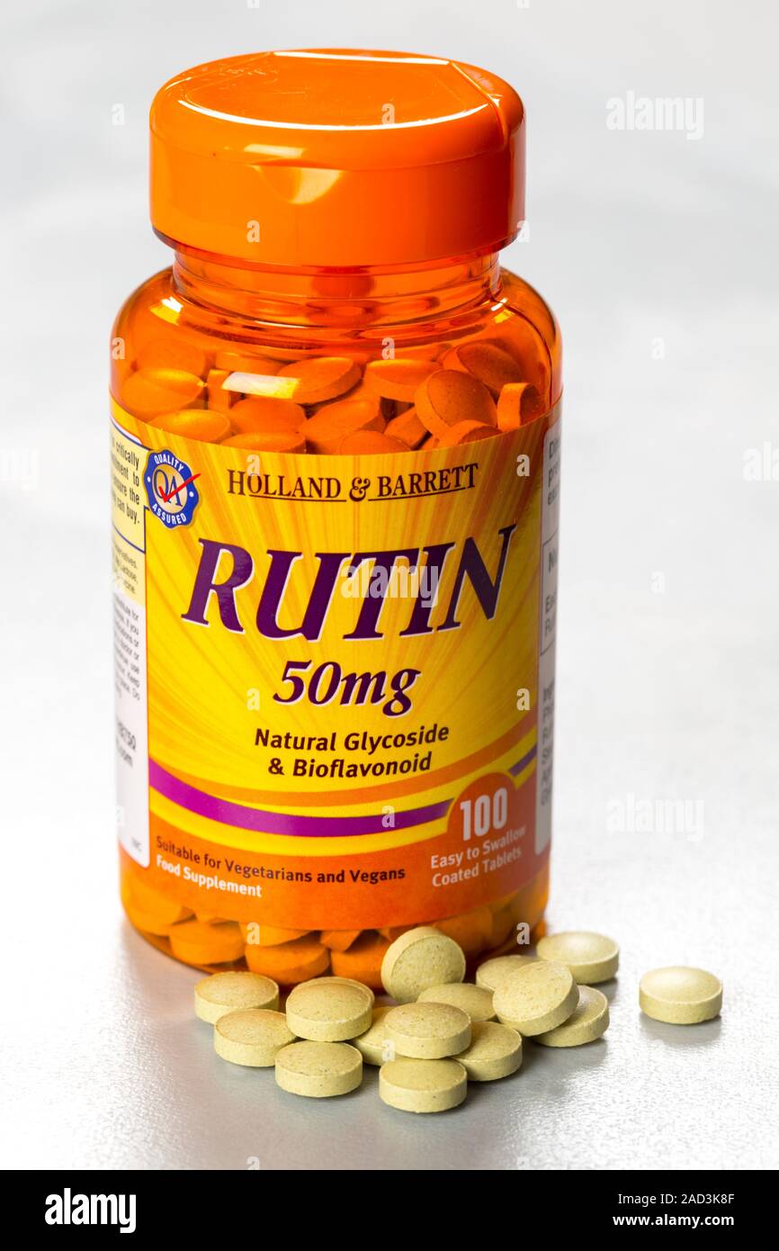 Rutin supplements. Bottle of Rutin tablets. Rutin is a plant based ...