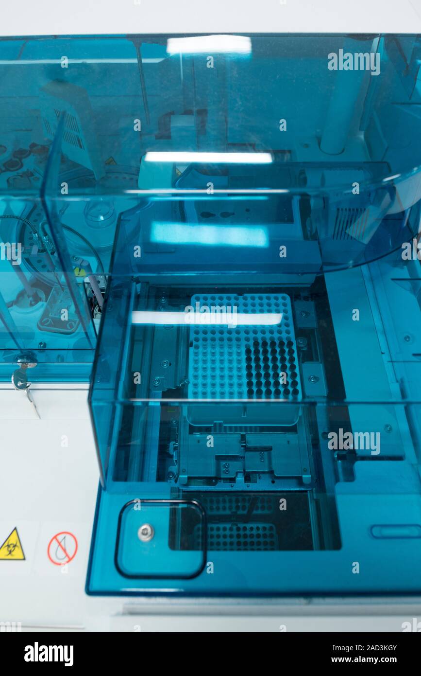 HPV cobas testing. Close-up of a machine used for cobas testing to test ...