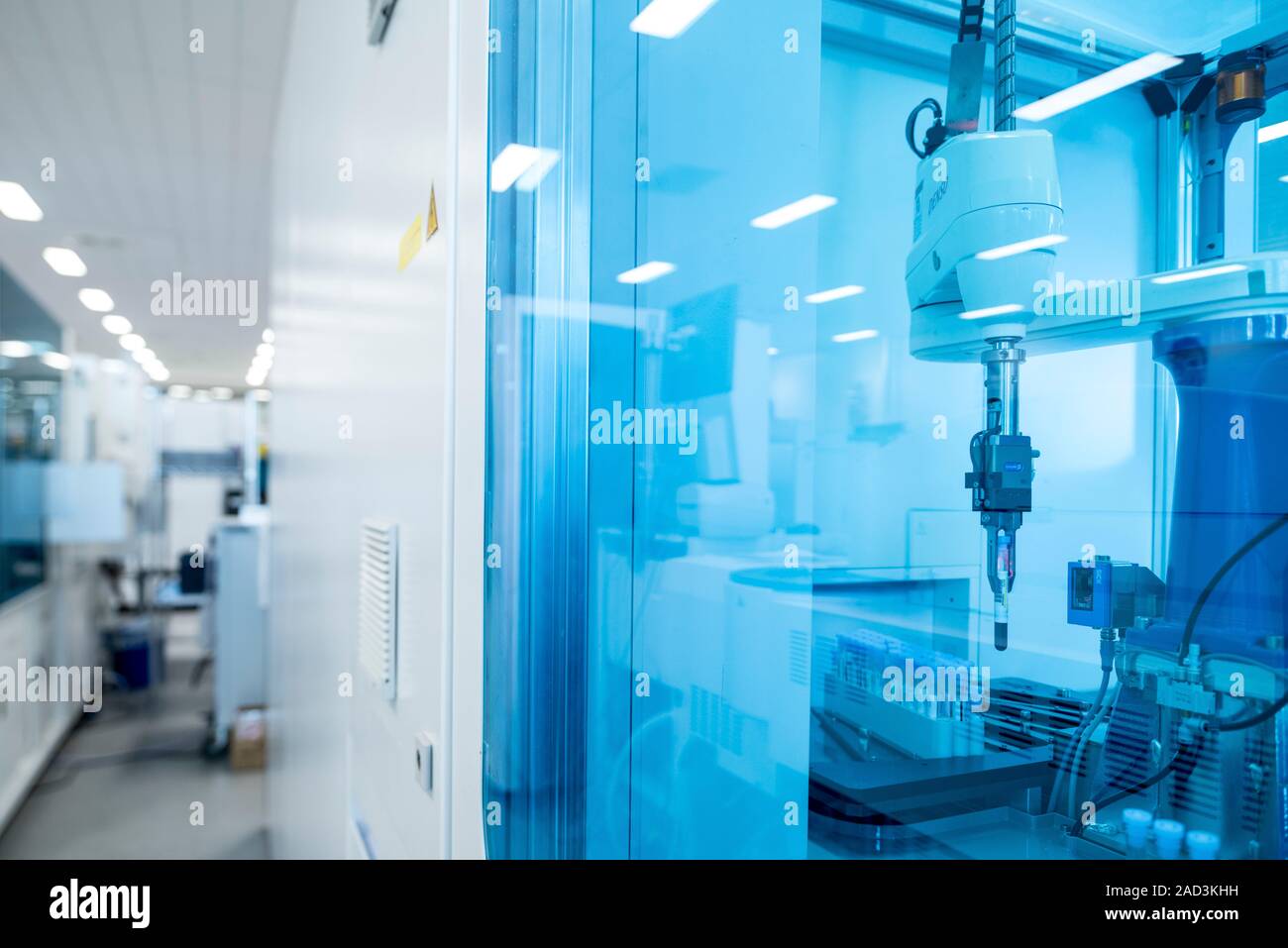 Robotic blood sample archiving. Blood samples being stored using a ...