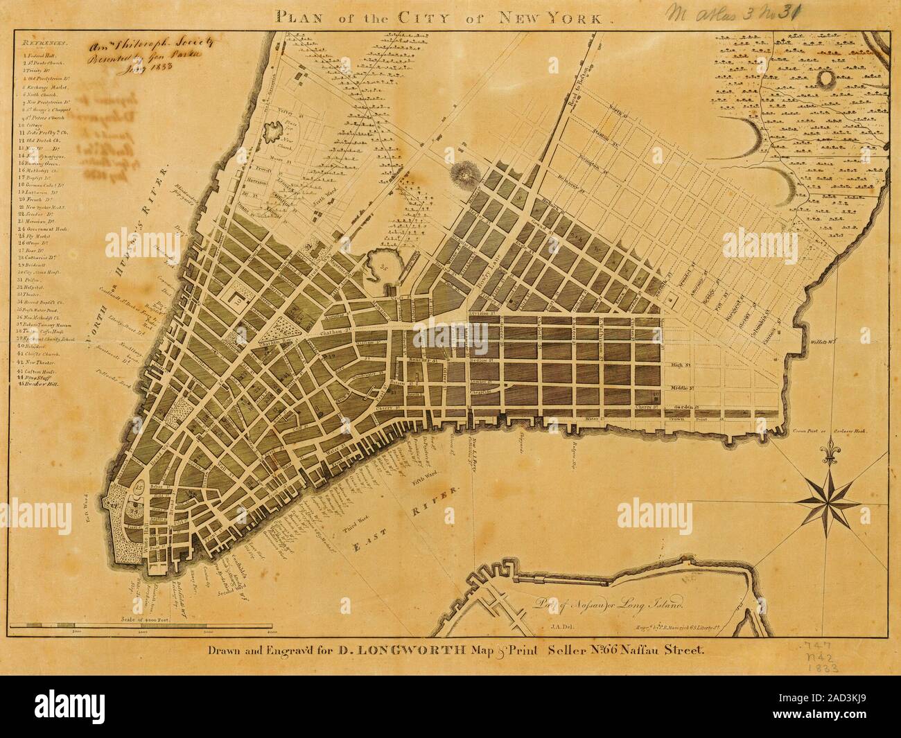 Map of Manhattan, New York City, USA, in the early 19th century Stock ...