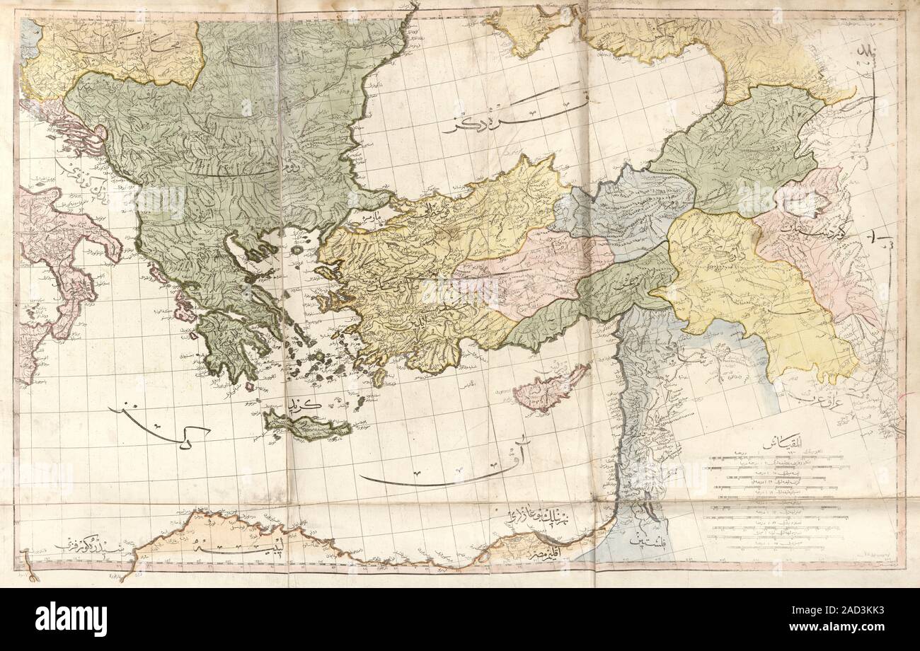 Greece and Turkey. Early 19th-century map of Greece and Turkey with ...