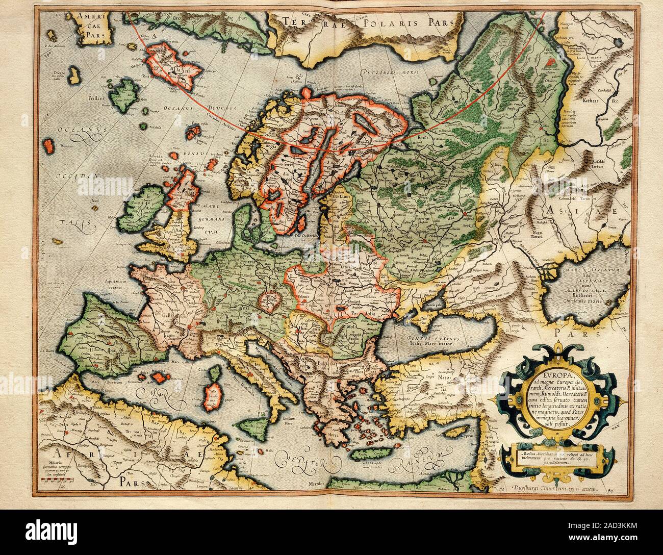 Europe, 1595 Mercator atlas. 16th-century Dutch map of Europe with ...