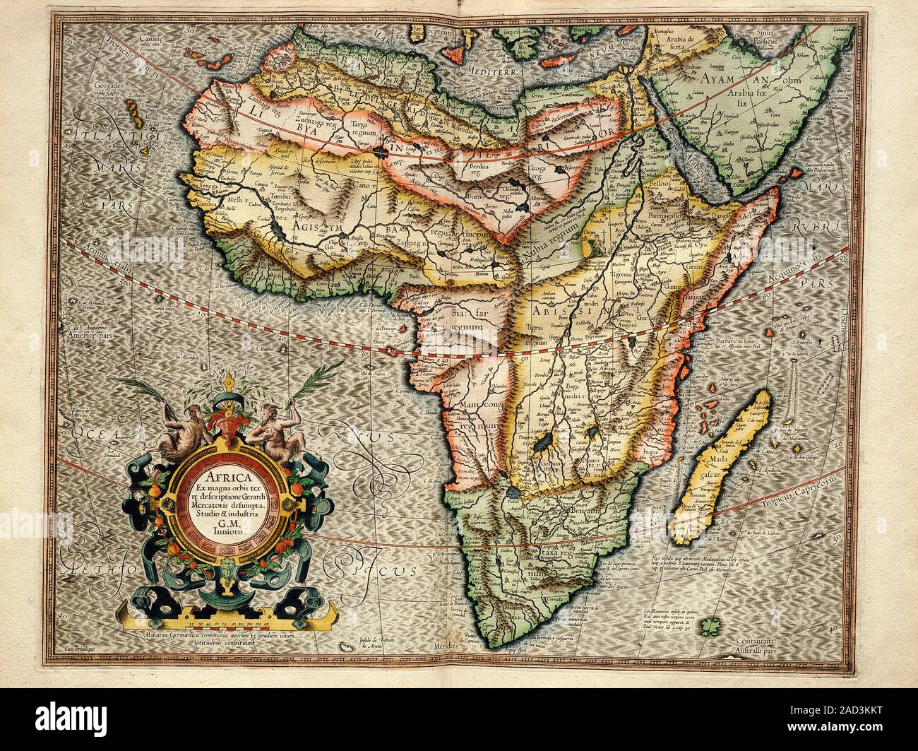 Africa, 1595 Mercator atlas. 16th-century Dutch map of Africa with ...