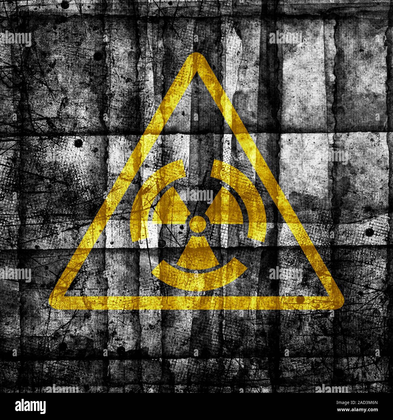 Nuclear radiation sign on old grungy wall. Symbol of radiation ...