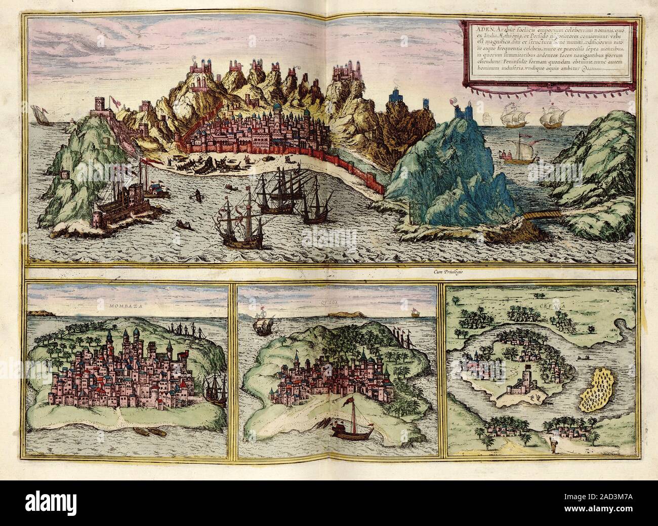 East African ports. 16th-century illustrations of four ports along the ...