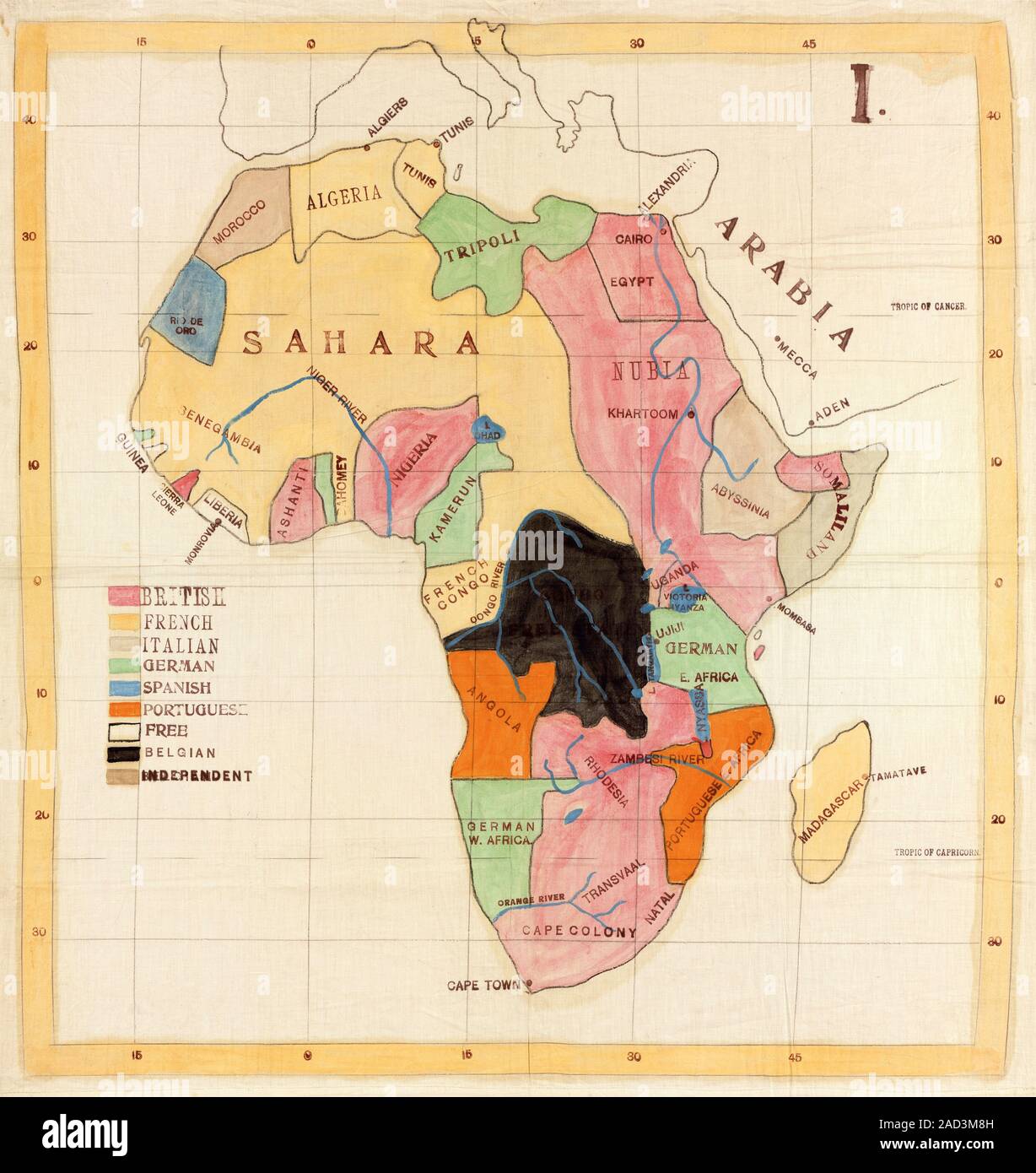 Regions of Africa. Political map showing African regional boundaries in ...