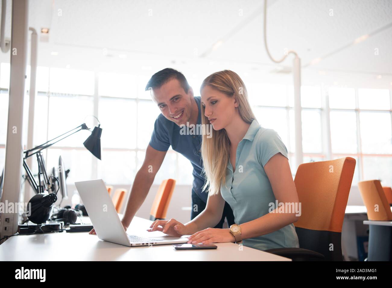 Group of young people employee workers with computer Stock Photo - Alamy