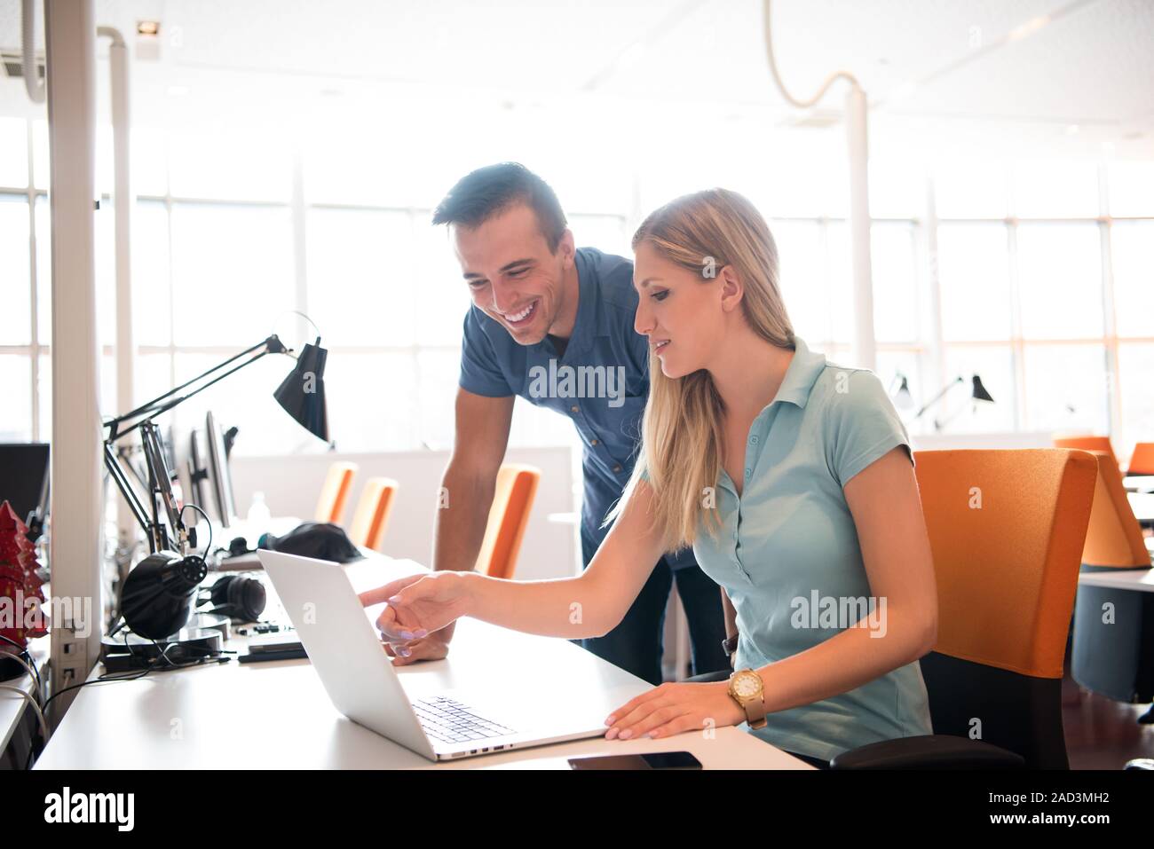 Group of young people employee workers with computer Stock Photo - Alamy
