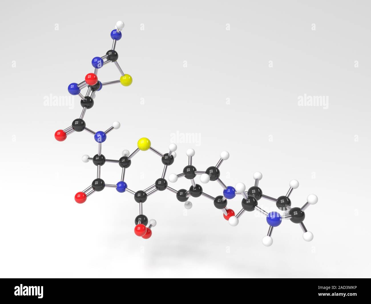 Ceftobiprole molecule. Computer illustration showing the molecular structure of ceftobiprole ...
