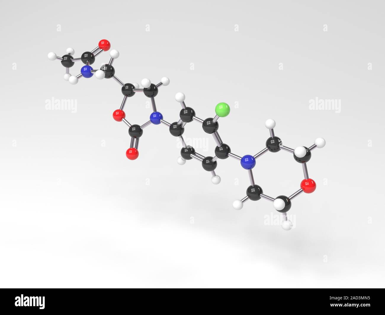 Linezolid molecule. Computer illustration showing the molecular ...